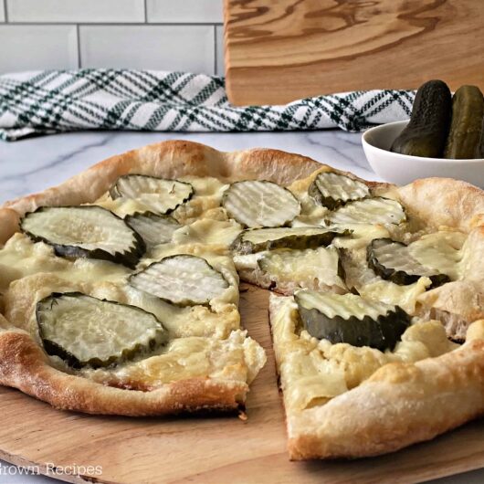 Dill Pickle Pizza Recipe with Garlic Cream Sauce